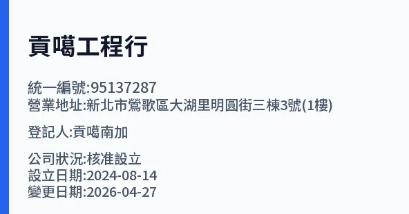 貢噶工程行的照片-統編 95137287(新北市) 公司登記資料與營業項目詳細圖表