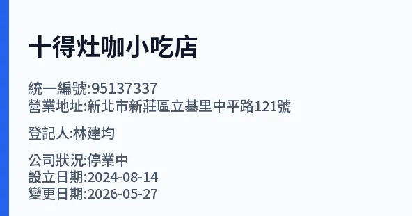 十得灶咖小吃店的照片-統編 95137337(新北市) 公司登記資料與營業項目詳細圖表