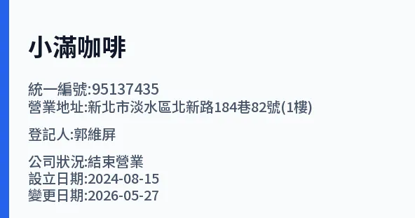 小滿咖啡的照片-統編 95137435(新北市) 公司登記資料與營業項目詳細圖表