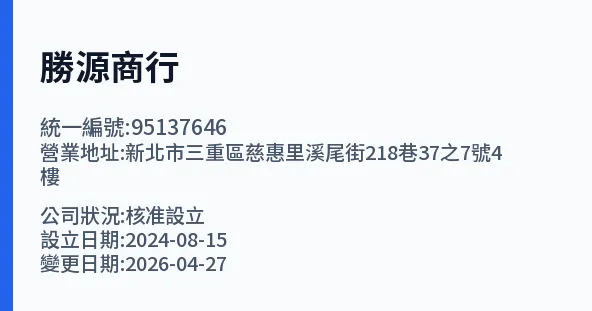 勝源商行的照片-統編 95137646(新北市) 公司登記資料與營業項目詳細圖表