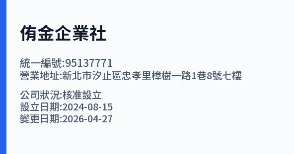 侑金企業社的照片-統編 95137771(新北市) 公司登記資料與營業項目詳細圖表