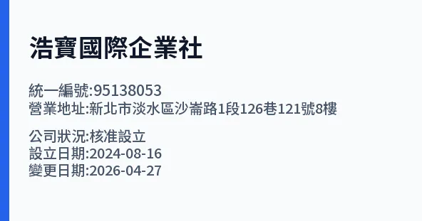 浩寶國際企業社的照片-統編 95138053(新北市) 公司登記資料與營業項目詳細圖表