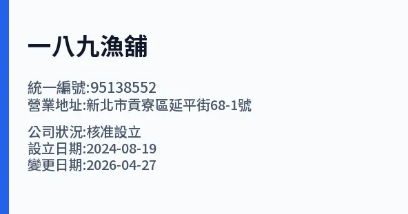 一八九漁舖的照片-統編 95138552(新北市) 公司登記資料與營業項目詳細圖表