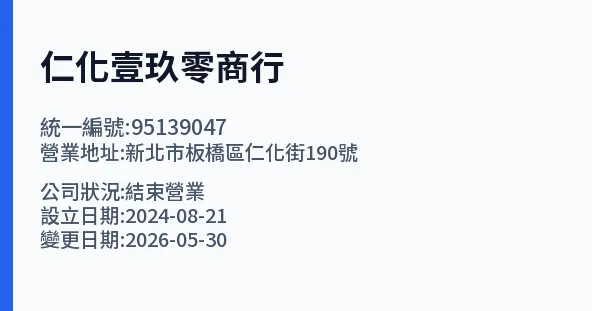 仁化壹玖零商行的照片-統編 95139047(新北市) 公司登記資料與營業項目詳細圖表