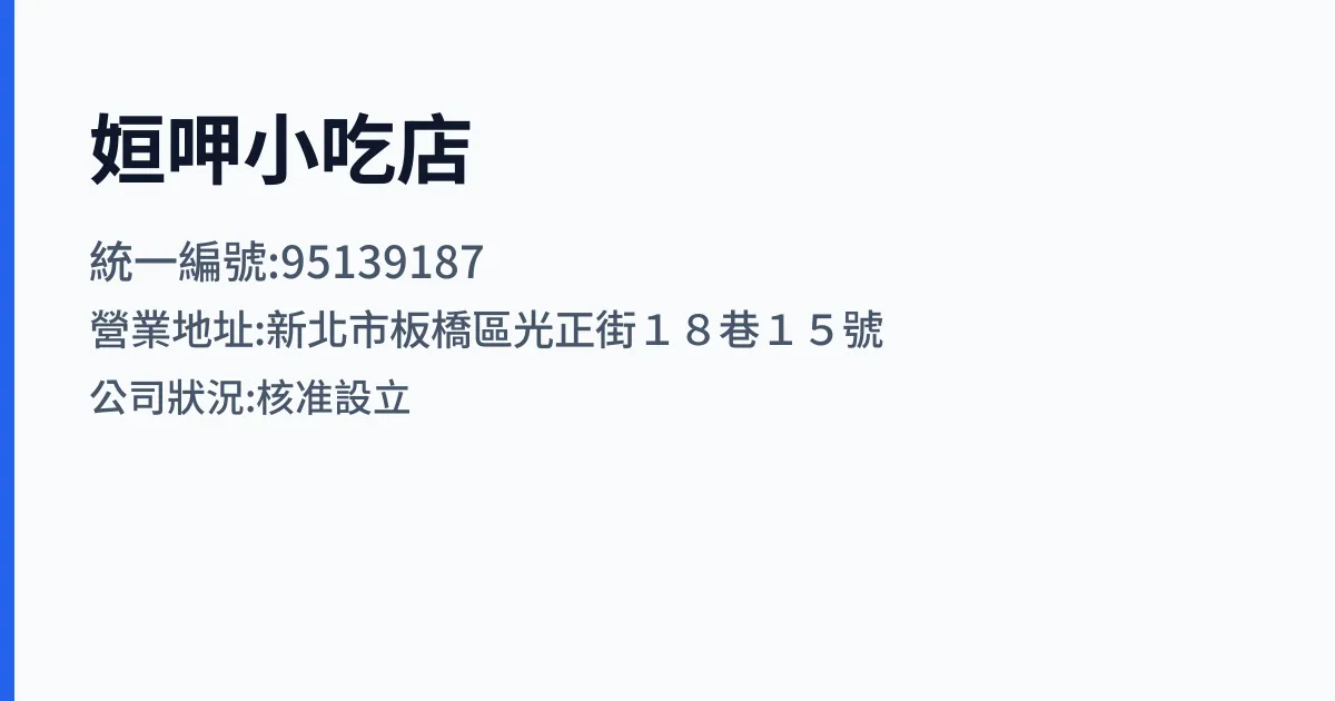 姮呷小吃店 - 統編 95139187(新北市) 公司登記資料與營業項目詳細圖表