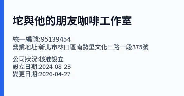 坨與他的朋友咖啡工作室的照片-統編 95139454(新北市) 公司登記資料與營業項目詳細圖表