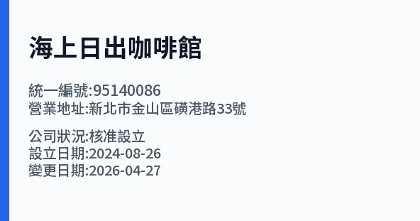 海上日出咖啡館的照片-統編 95140086(新北市) 公司登記資料與營業項目詳細圖表