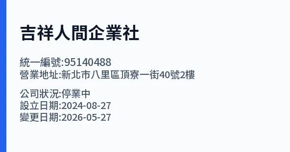 吉祥人間企業社的照片-統編 95140488(新北市) 公司登記資料與營業項目詳細圖表