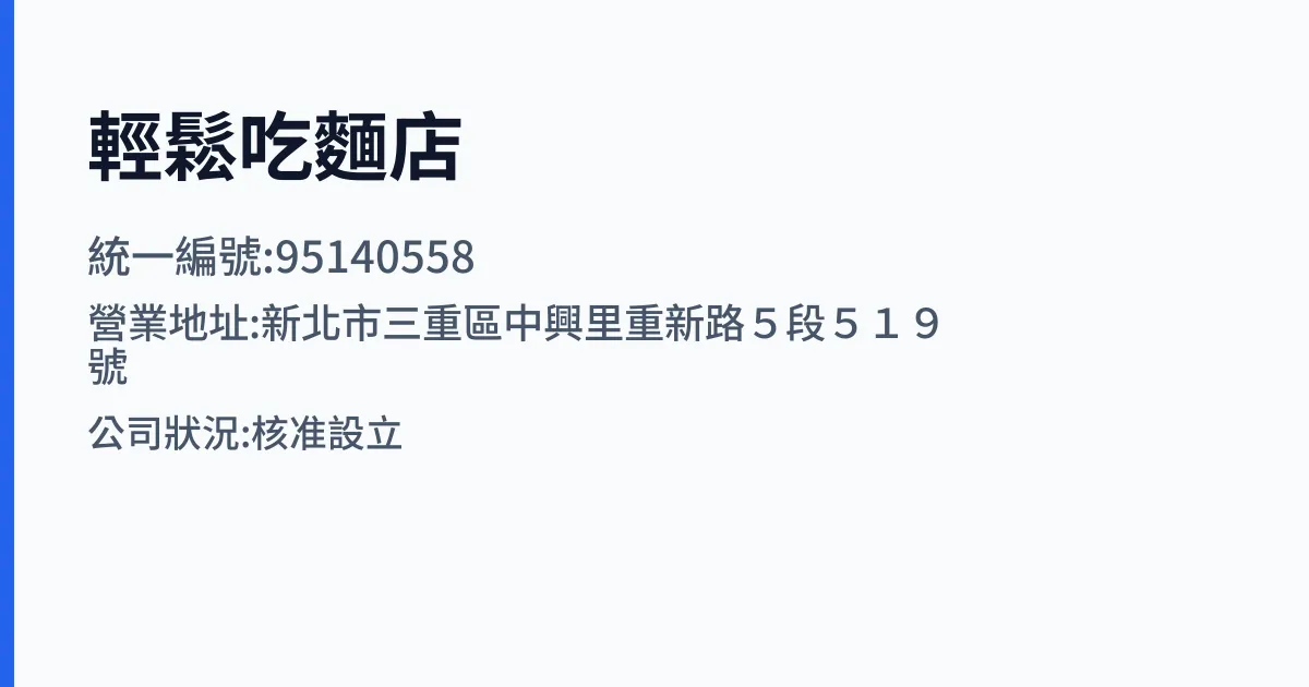 輕鬆吃麵店 - 統編 95140558(新北市) 公司登記資料與營業項目詳細圖表