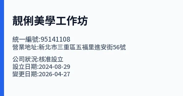 靚俐美學工作坊的照片-統編 95141108(新北市) 公司登記資料與營業項目詳細圖表