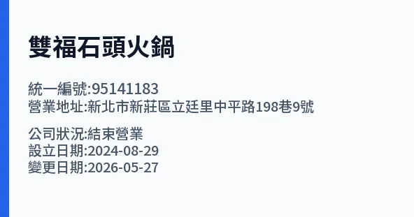 雙福石頭火鍋的照片-統編 95141183(新北市) 公司登記資料與營業項目詳細圖表