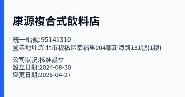 康源複合式飲料店的照片-統編 95141310(新北市) 公司登記資料與營業項目詳細圖表