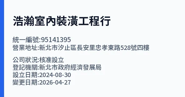 浩瀚室內裝潢工程行的照片-統編 95141395(新北市) 公司登記資料與營業項目詳細圖表