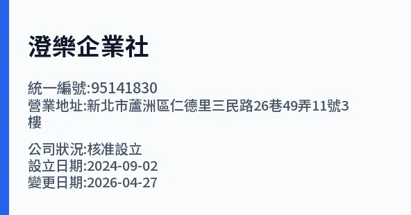 澄樂企業社的照片-統編 95141830(新北市) 公司登記資料與營業項目詳細圖表