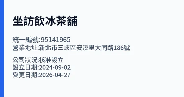 坐訪飲冰茶舖的照片-統編 95141965(新北市) 公司登記資料與營業項目詳細圖表