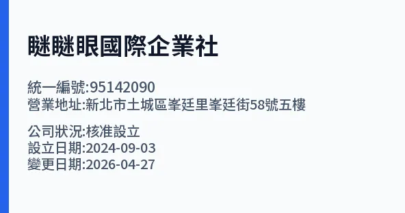 瞇瞇眼國際企業社的照片-統編 95142090(新北市) 公司登記資料與營業項目詳細圖表