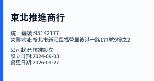 東北推進商行的照片-統編 95142177(新北市) 公司登記資料與營業項目詳細圖表