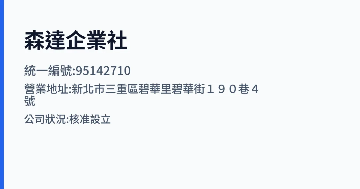森達企業社 - 統編 95142710(新北市) 公司登記資料與營業項目詳細圖表