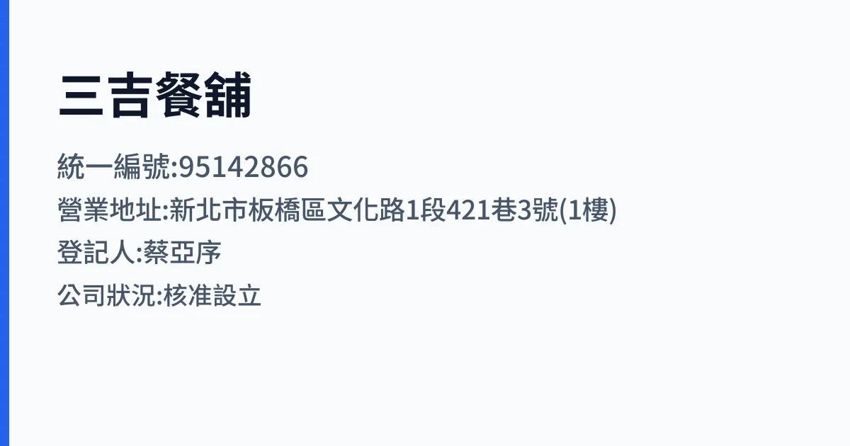 三吉餐舖 - 統編 95142866(新北市) 公司登記資料與營業項目詳細圖表