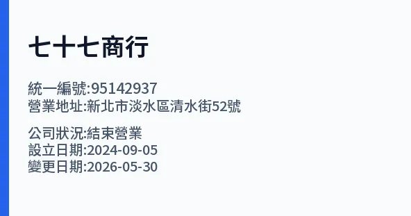 七十七商行的照片-統編 95142937(新北市) 公司登記資料與營業項目詳細圖表