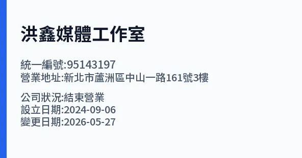 洪鑫媒體工作室的照片-統編 95143197(新北市) 公司登記資料與營業項目詳細圖表