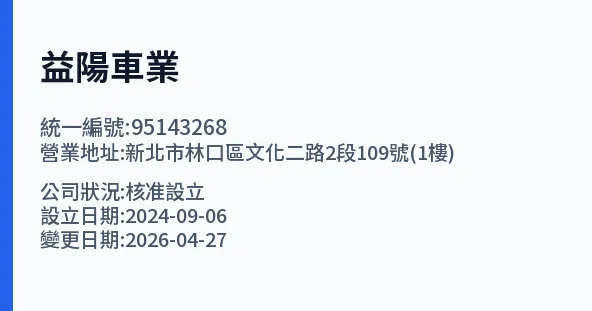 益陽車業的照片-統編 95143268(新北市) 公司登記資料與營業項目詳細圖表