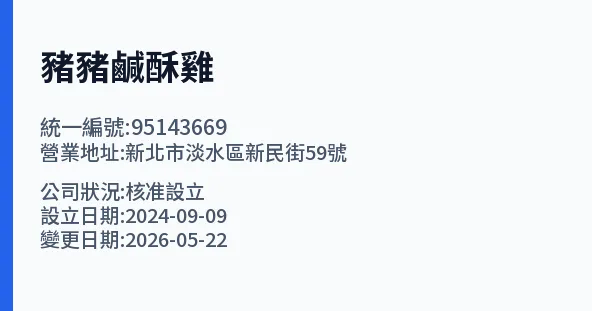 豬豬鹹酥雞的照片-統編 95143669(新北市) 公司登記資料與營業項目詳細圖表