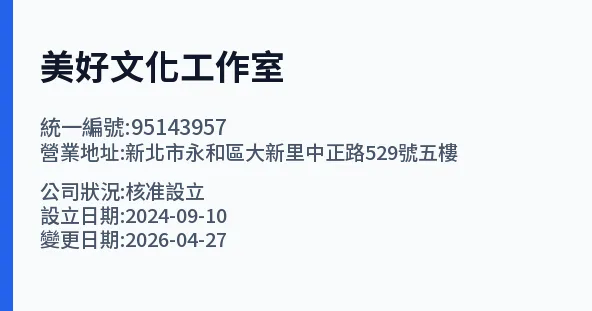 美好文化工作室的照片-統編 95143957(新北市) 公司登記資料與營業項目詳細圖表