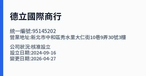 德立國際商行的照片-統編 95145202(新北市) 公司登記資料與營業項目詳細圖表