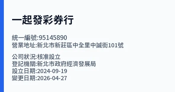 一起發彩券行的照片-統編 95145890(新北市) 公司登記資料與營業項目詳細圖表
