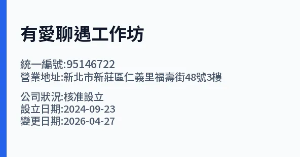 有愛聊遇工作坊的照片-統編 95146722(新北市) 公司登記資料與營業項目詳細圖表