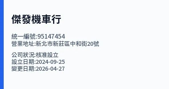 傑發機車行的照片-統編 95147454(新北市) 公司登記資料與營業項目詳細圖表