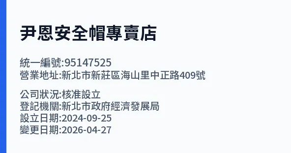 尹恩安全帽專賣店的照片-統編 95147525(新北市) 公司登記資料與營業項目詳細圖表