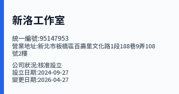 新洛工作室的照片-統編 95147953(新北市) 公司登記資料與營業項目詳細圖表