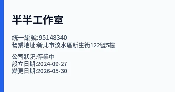 半半工作室的照片-統編 95148340(新北市) 公司登記資料與營業項目詳細圖表