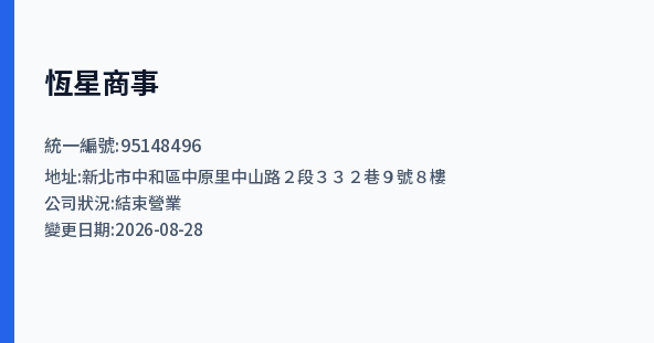 恆星商事的照片-統編 95148496(新北市) 公司登記資料與營業項目詳細圖表