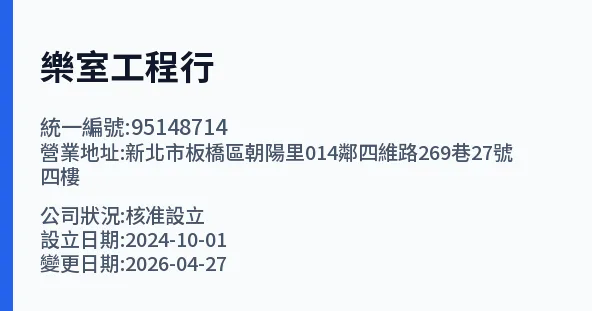樂室工程行的照片-統編 95148714(新北市) 公司登記資料與營業項目詳細圖表