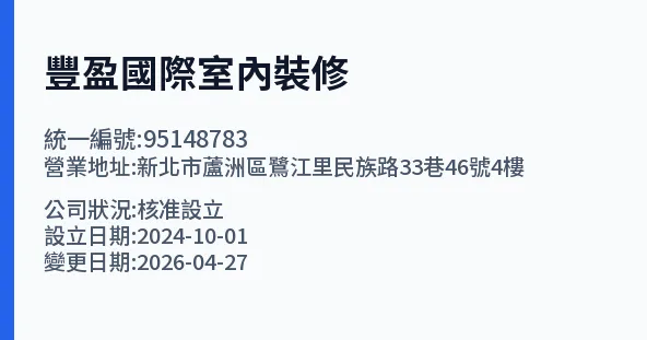 豐盈國際室內裝修的照片-統編 95148783(新北市) 公司登記資料與營業項目詳細圖表