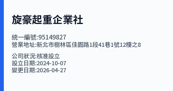旋豪起重企業社的照片-統編 95149827(新北市) 公司登記資料與營業項目詳細圖表