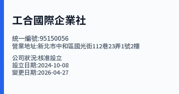 工合國際企業社的照片-統編 95150056(新北市) 公司登記資料與營業項目詳細圖表