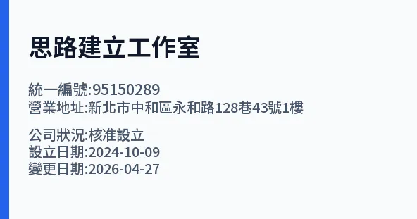 思路建立工作室的照片-統編 95150289(新北市) 公司登記資料與營業項目詳細圖表