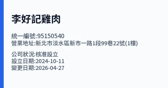 李好記雞肉的照片-統編 95150540(新北市) 公司登記資料與營業項目詳細圖表