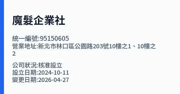 魔髮企業社的照片-統編 95150605(新北市) 公司登記資料與營業項目詳細圖表