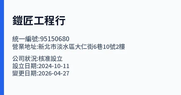 鎧匠工程行的照片-統編 95150680(新北市) 公司登記資料與營業項目詳細圖表
