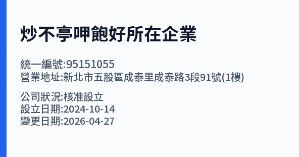 炒不亭呷飽好所在企業的照片-統編 95151055(新北市) 公司登記資料與營業項目詳細圖表