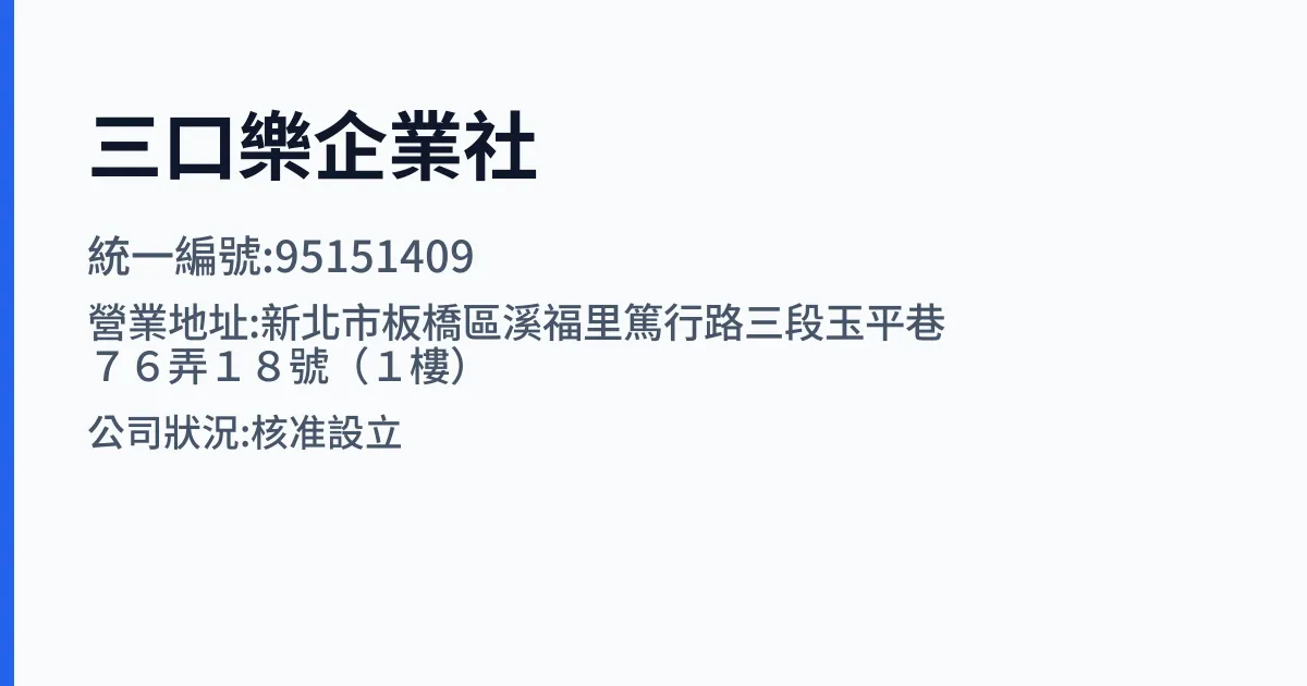 三口樂企業社 - 統編 95151409(新北市) 公司登記資料與營業項目詳細圖表