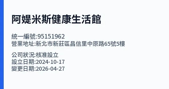 阿媞米斯健康生活館的照片-統編 95151962(新北市) 公司登記資料與營業項目詳細圖表