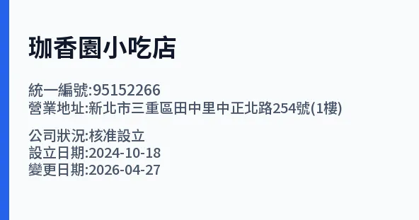 珈香園小吃店的照片-統編 95152266(新北市) 公司登記資料與營業項目詳細圖表