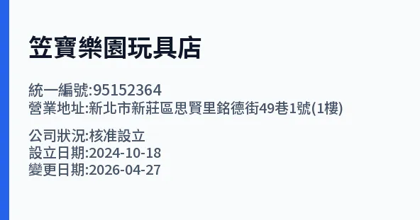笠寶樂園玩具店的照片-統編 95152364(新北市) 公司登記資料與營業項目詳細圖表
