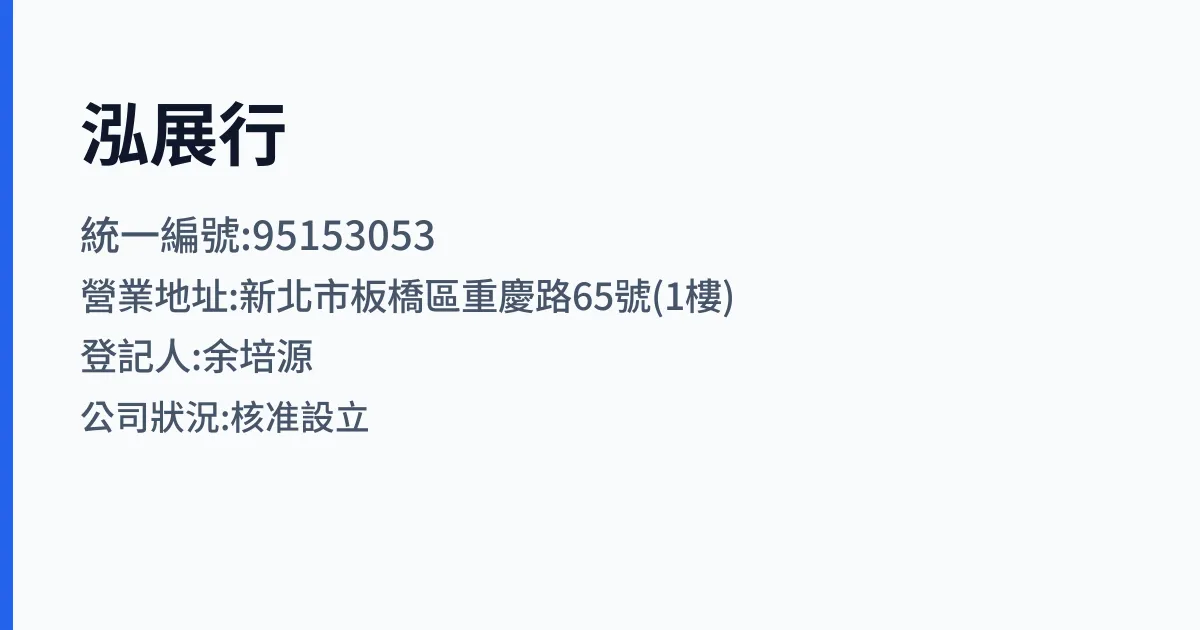 泓展行 - 統編 95153053(新北市) 公司登記資料與營業項目詳細圖表